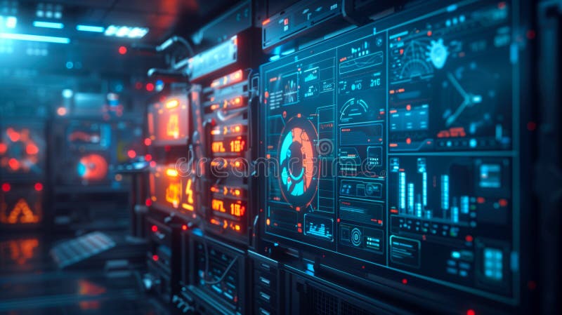 Futuristic Data Center with Bright Neon Lights and Advanced Digital ...