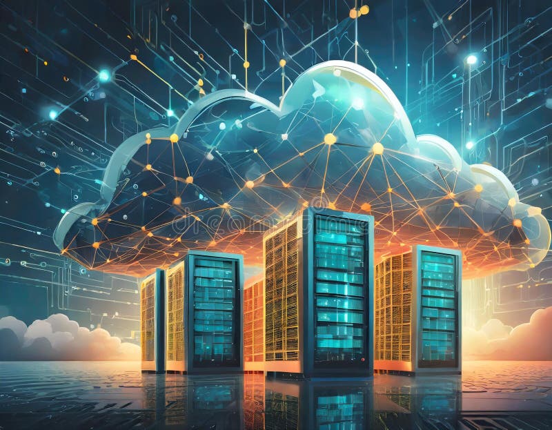 Futuristic Data Center With Server Racks Cloud Computing Concept Stock