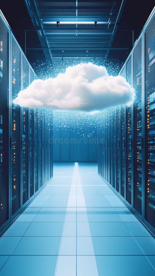 Futuristic Data Center with Cloud Computing in Modern Server Room ...