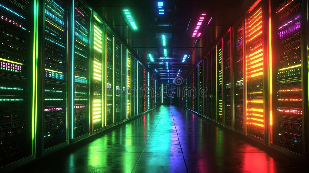 Futuristic Data Center with Colorful Illuminated Server Racks for ...