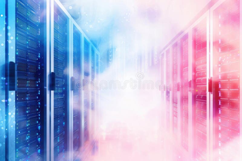Futuristic Data Center with Colorful Lighting and Server Racks, Representing Cloud Computing and ...