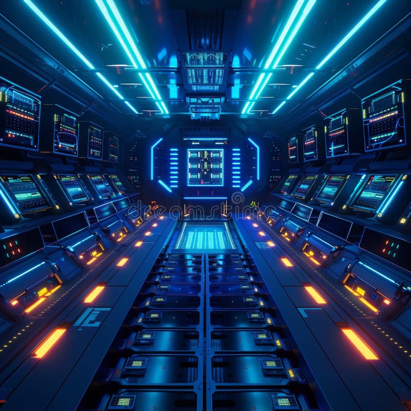 Futuristic Data Center Control Room with Neon Lights, Generative AI ...