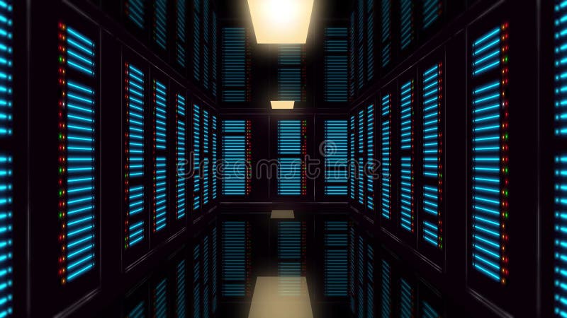 Futuristic Data Center Server Racks Corridor Walkthrough Stock Video ...