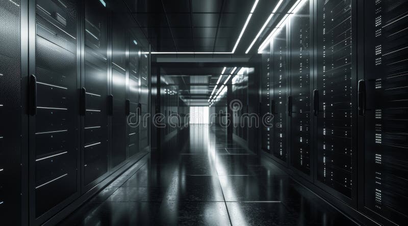 A Futuristic Data Center Corridor Complete with Advanced Server Racks ...