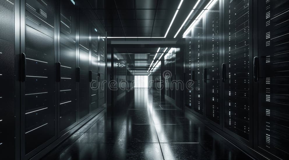 A Futuristic Data Center Corridor Complete with Advanced Server Racks ...