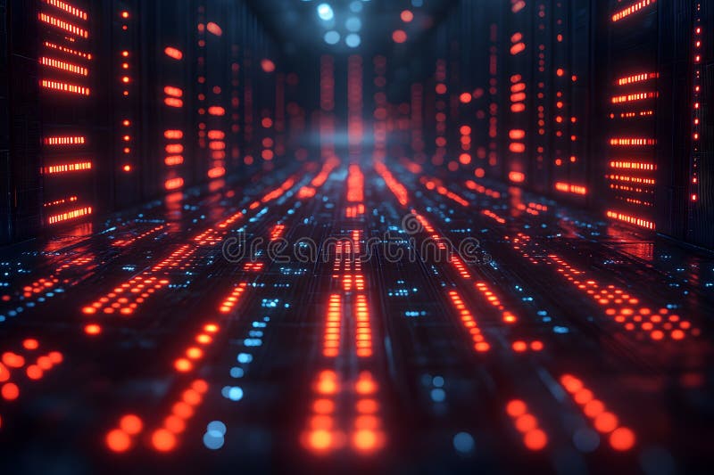 Futuristic Data Center with Red Binary Code Display for Technology Design Generative AI Stock ...