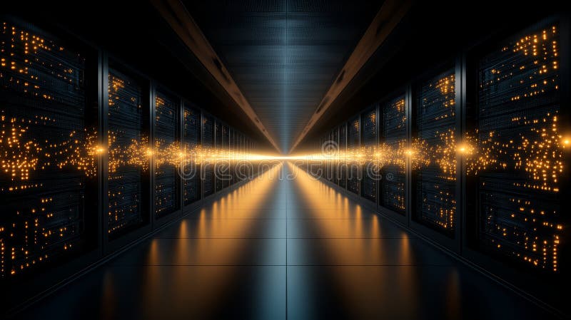 Futuristic Data Center Corridor with Glowing Servers, Representing ...