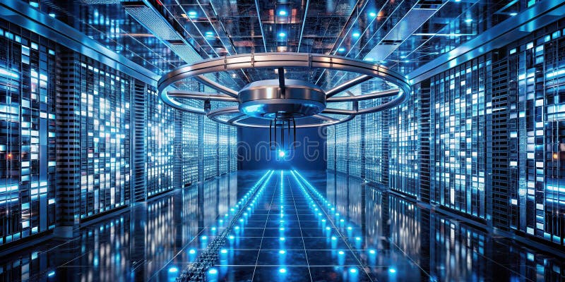 Futuristic Data Center Corridor with Illuminated Pathway and Advanced ...