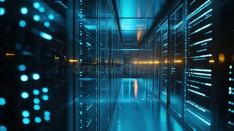 A Futuristic Data Center Corridor with Illuminated Server Racks Stock ...