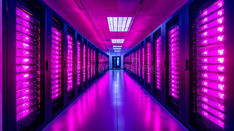 Futuristic Data Center Corridor with Illuminated Servers in a High-tech ...