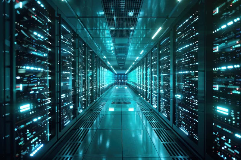 Futuristic Data Center Corridor with Led Lights Stock Photo - Image of ...