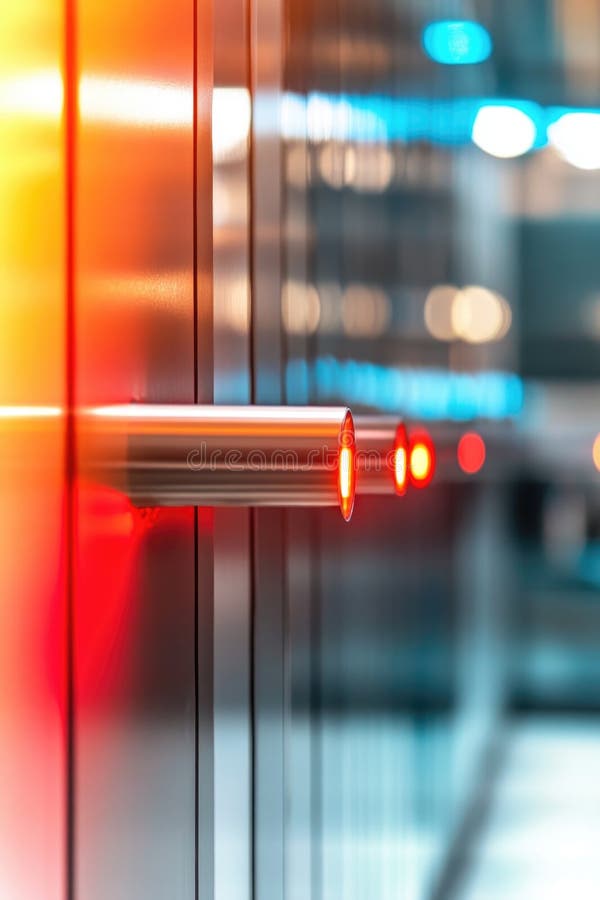 Futuristic Data Center Corridor with Red Led Lights on Server Panels ...