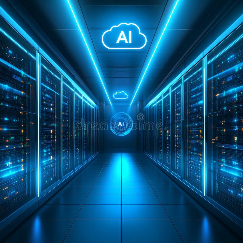 Futuristic Data Center Corridor, Servers, Network Cloud Computing, AI ...