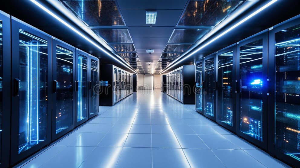 Futuristic Data Center: Cutting-Edge Servers in a Cityscape Oasis Stock ...