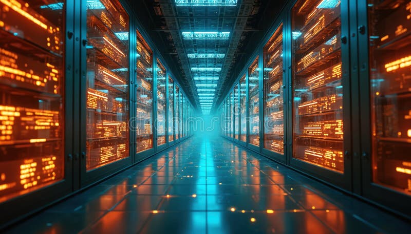Futuristic Data Center, Digital Library with Infinite Glowing Scrolls ...