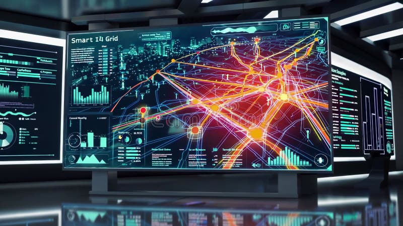 AI Futuristic Data Center with Grid Visualization Stock Video - Video ...