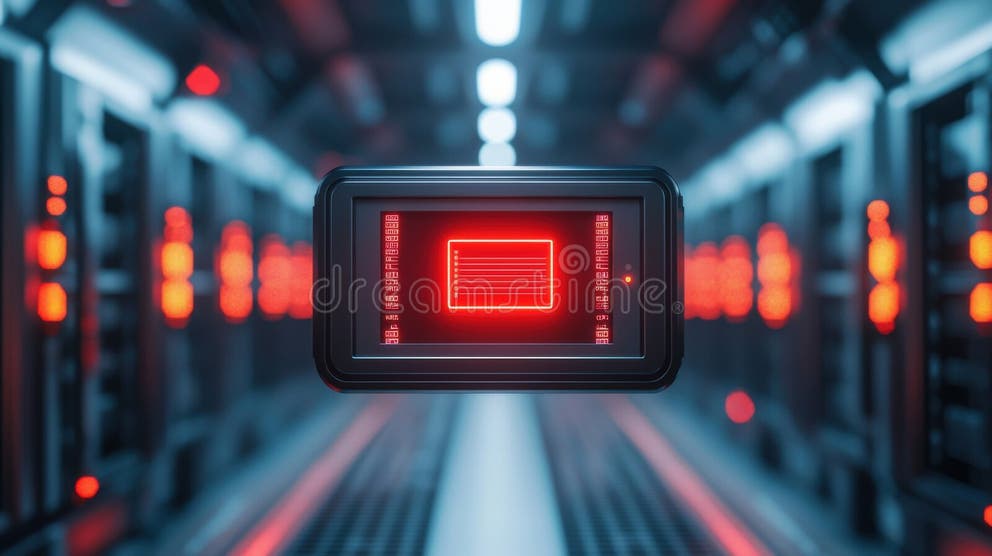 Futuristic Data Center Display with Glowing Red Interface Stock ...
