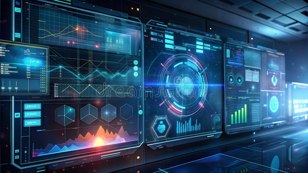 Futuristic Data Center Displays Visualizing Complex Information and ...