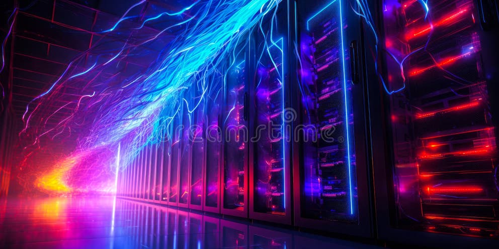 Futuristic Data Center with Dynamic Energy Streams Flowing Showcasing ...