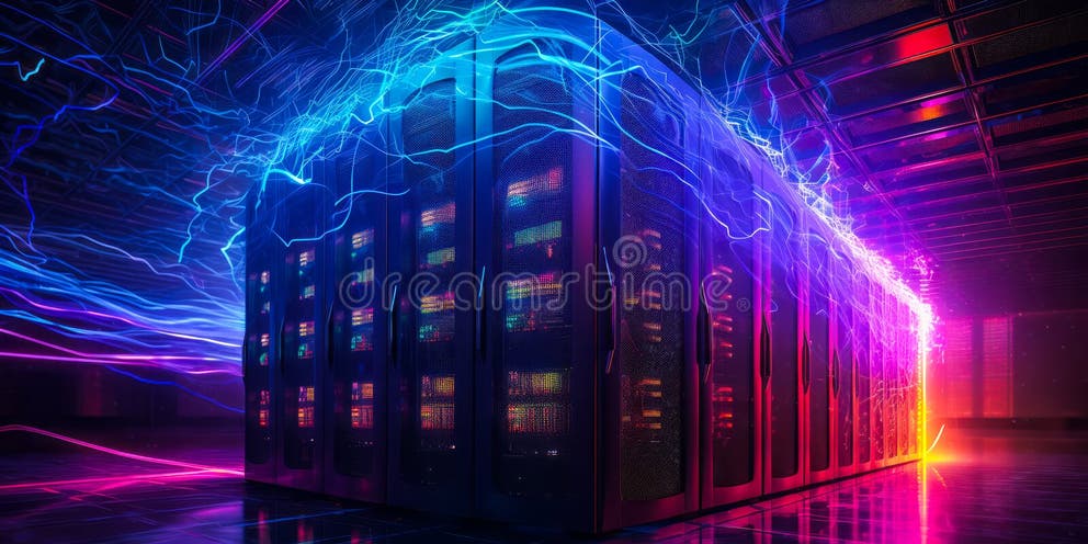 Futuristic Data Center with Dynamic Energy Streams Flowing Showcasing ...