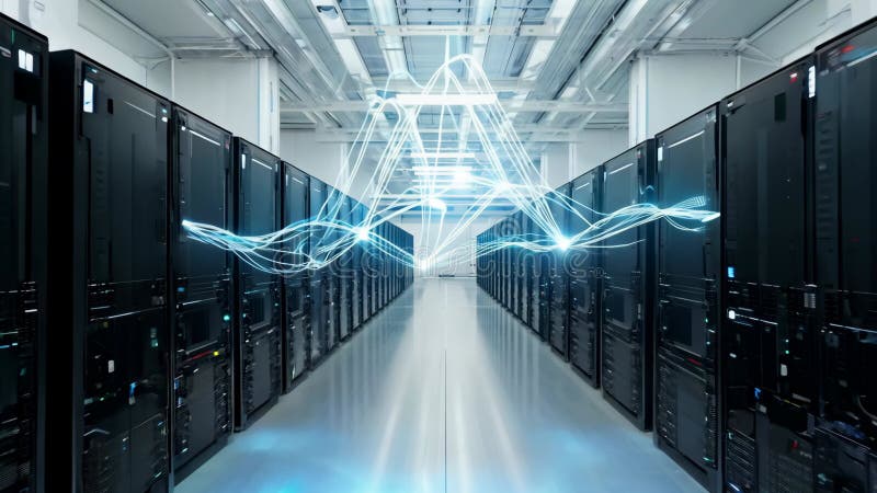 Futuristic Data Center with Dynamic Light Trails Showcasing Advanced ...