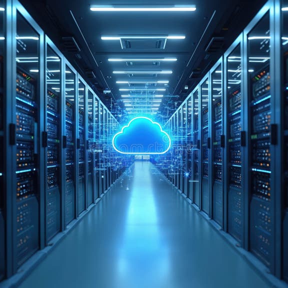 Futuristic Data Center Features Cloud Tech with Digital Connections ...