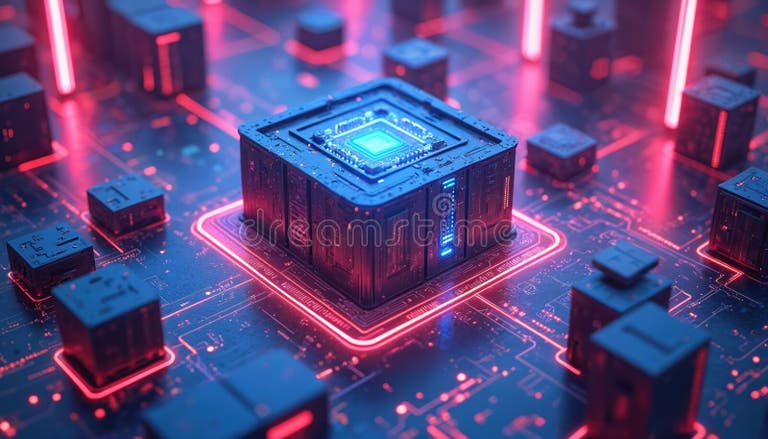 Futuristic Data Center Features Glowing Quantum Computing Circuits, AI ...