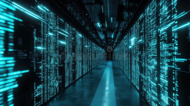 Futuristic Data Center Filled with Glowing Blue Patterns Stock ...