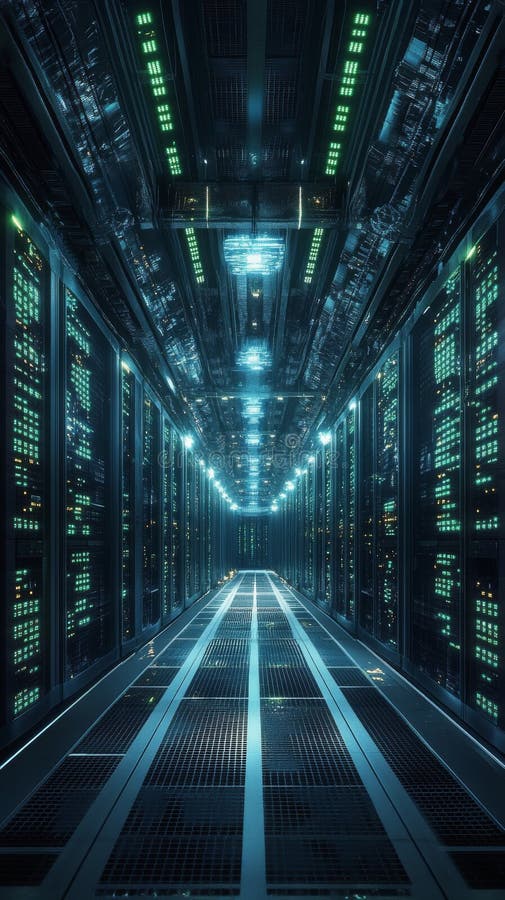 A Futuristic Data Center Filled with Glowing Servers and Advanced ...
