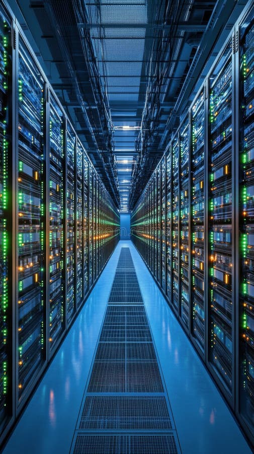 A Futuristic Data Center Filled with Glowing Servers and Advanced ...