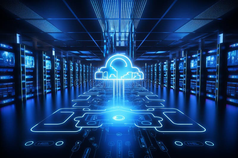 Futuristic Data Center with Glowing Cloud Computing Visualization in a ...