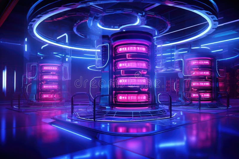 Futuristic Data Center with Glowing Dna Symbols Stock Illustration ...