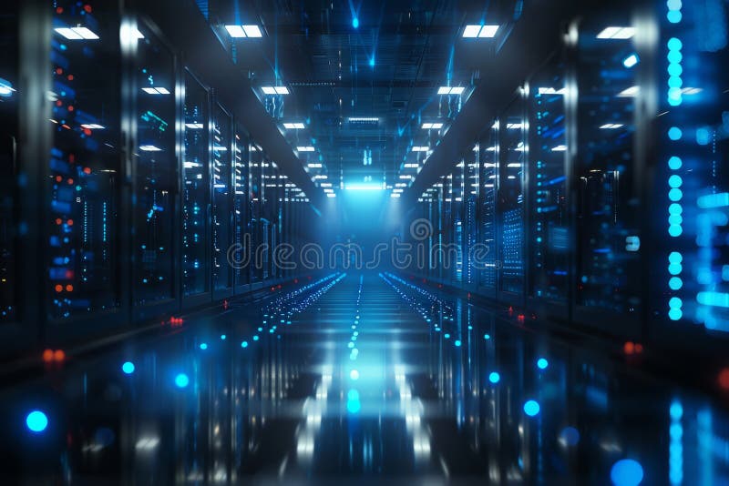 Futuristic Data Center with Glowing LED Lights. Generative AI Stock ...