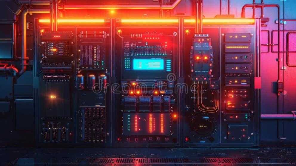 Futuristic Data Center with Glowing Lights and Complex Technology Setup ...