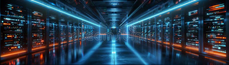 Futuristic Data Center with Glowing Lights, Extensive Server Racks, and ...