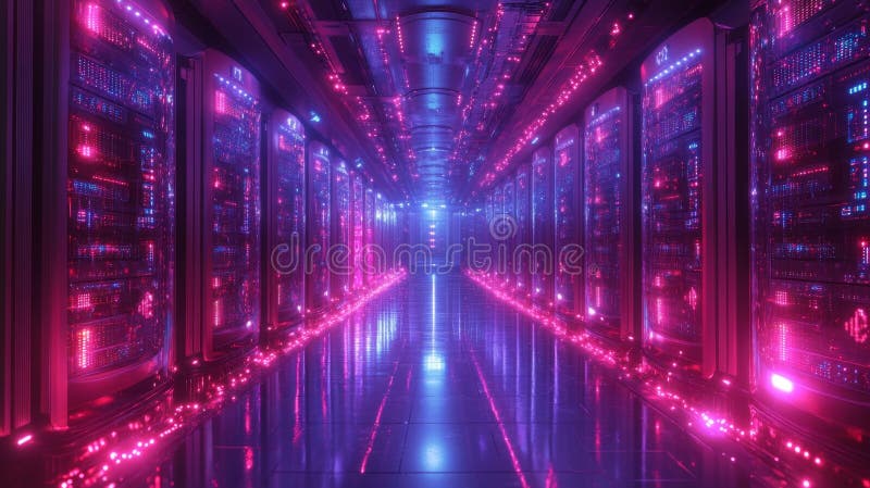 Futuristic Data Center with Glowing Pink and Blue Servers - Generative ...