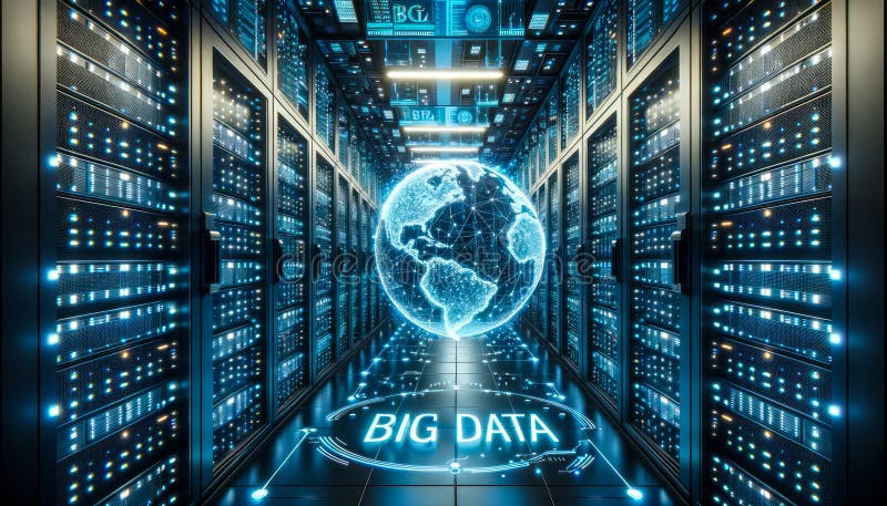 Futuristic Data Center with Glowing Server Racks Stretching Endlessly ...