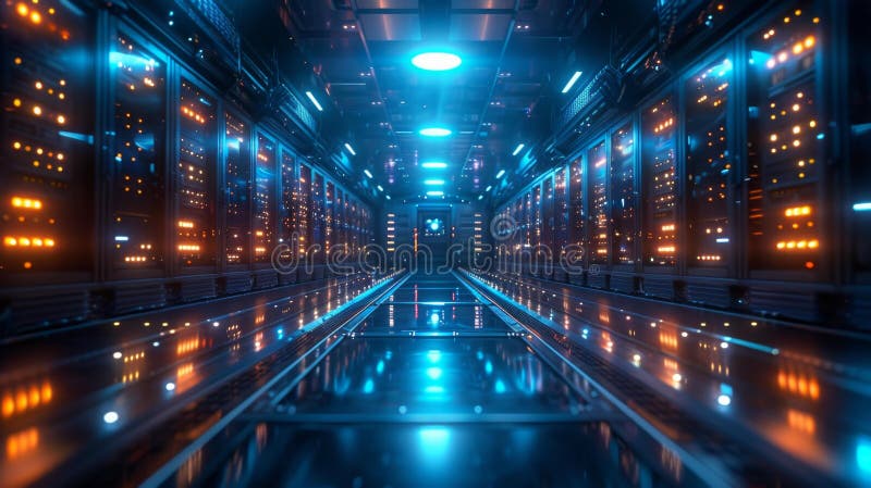 Futuristic Data Center with Glowing Servers - Generative Ai Stock ...