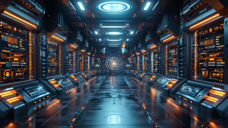 Futuristic Data Center Hallway - Generative AI Stock Illustration ...
