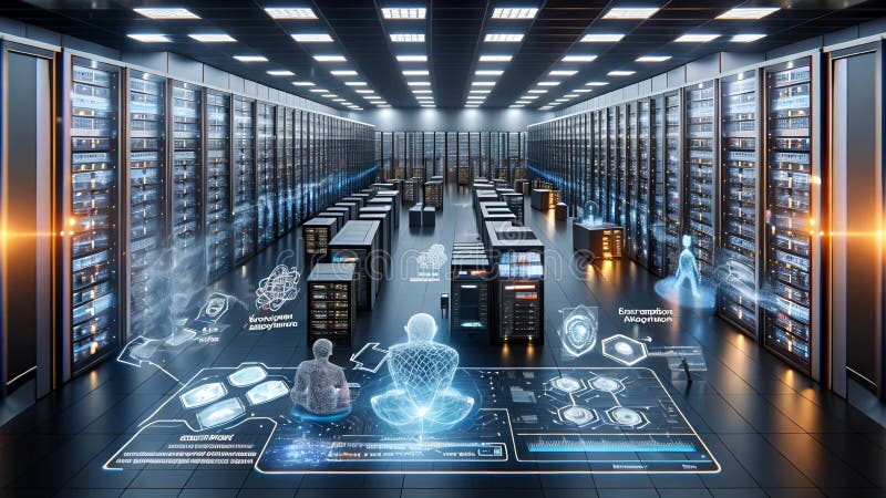 Futuristic Data Center with Holographic Interface Advanced Tech ...
