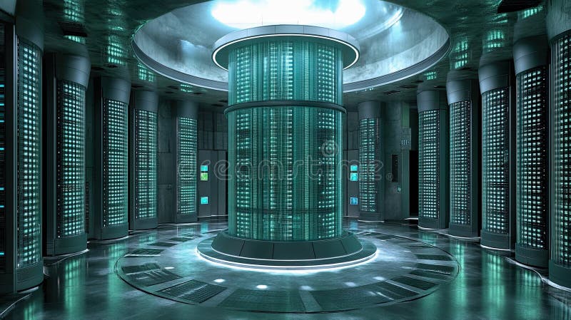 Futuristic Data Center with Illuminated Servers and Cylindrical Design ...