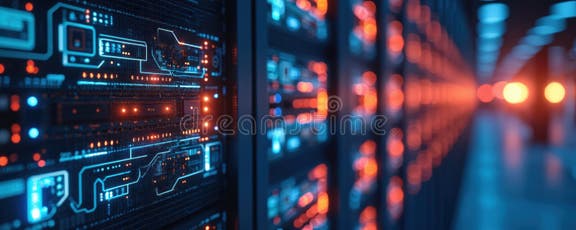 Futuristic Data Center with Illuminated Servers, Digital Connections ...