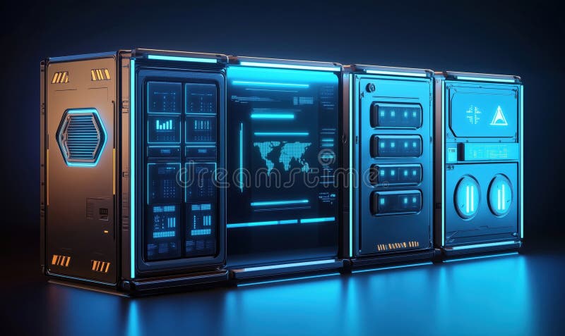Futuristic Data Center with Interactive Displays and High-Tech ...