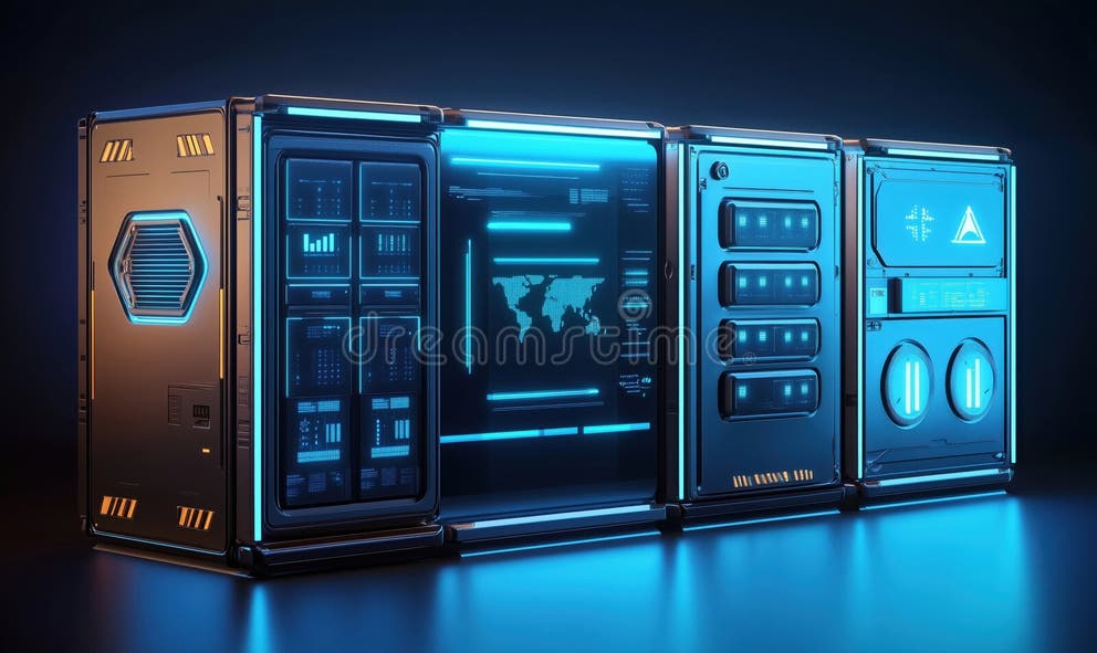 Futuristic Data Center with Interactive Displays and High-Tech Interfaces Stock Photo - Image of ...