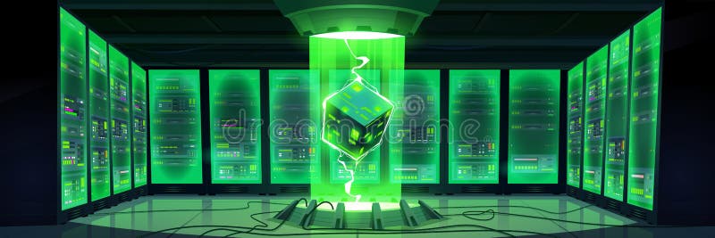 Futuristic Data Center Interior or Server Room Stock Illustration ...