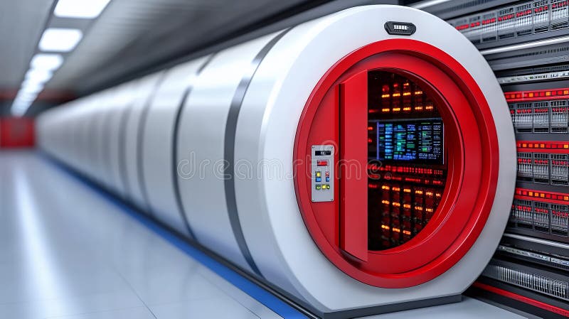 Futuristic Data Center Interior Sleek Cylindrical Servers with Red ...