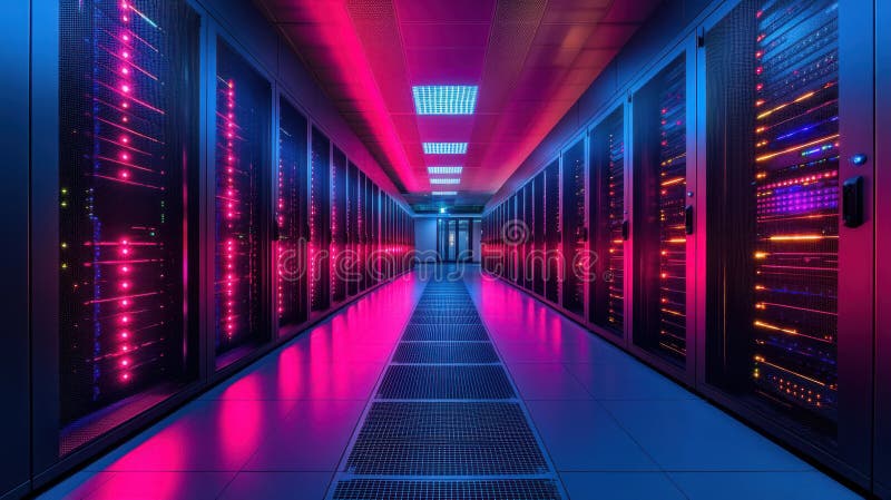 Futuristic Data Center, a Modern Data Center Featuring Glowing Server ...