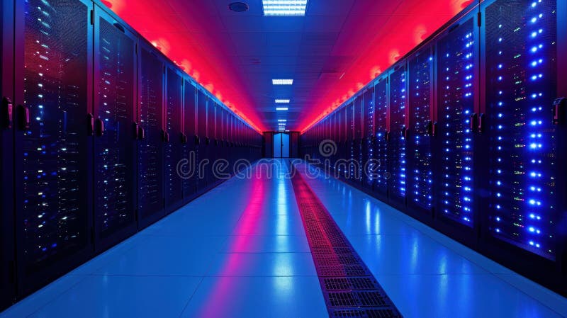 Futuristic Data Center with Neon Lights Stock Illustration ...