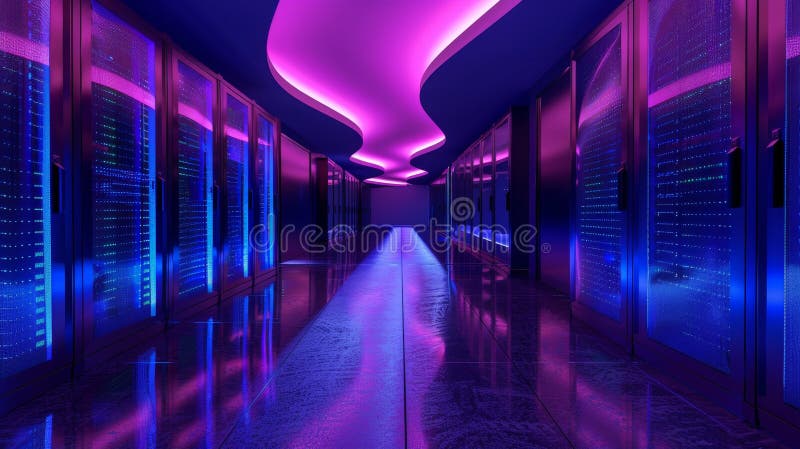 Futuristic Data Center with Neon Lights, Generative AI Stock Photo ...