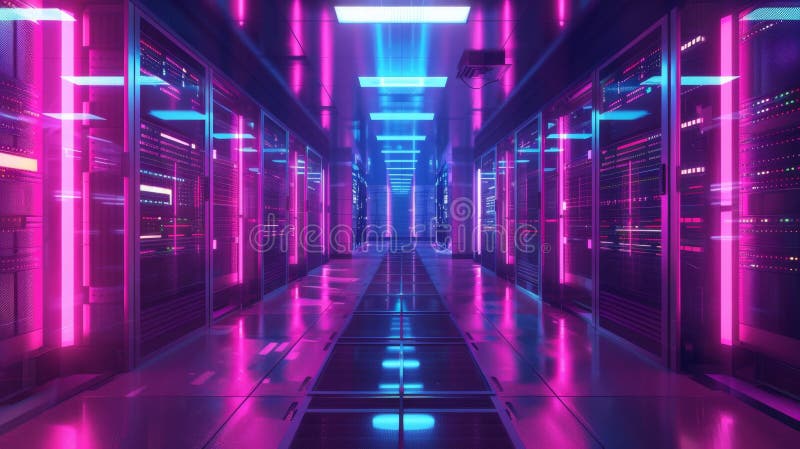 Futuristic Data Center with Neon Lights, Generative AI Stock Image ...